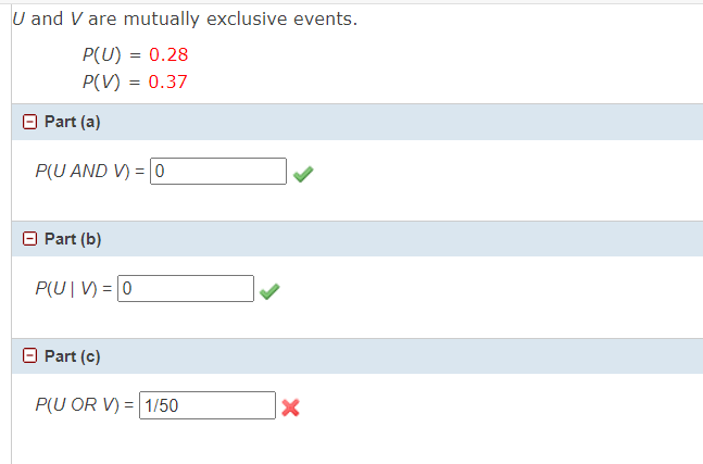 Solved code class="asciimath">U and V ﻿are mutually | Chegg.com