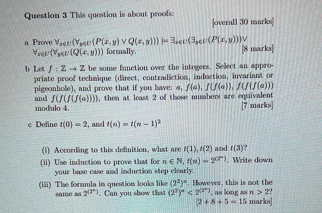 Solved Question 3 This question is about proofs: [overall 30 | Chegg.com