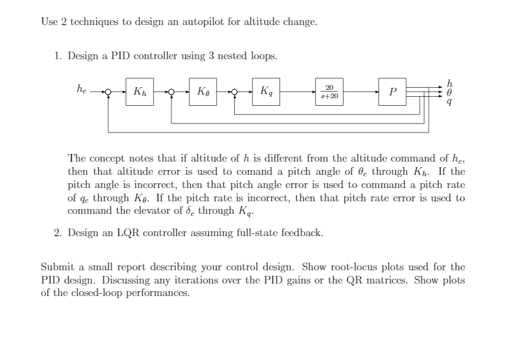 Use 2 techniques to design an autopilot for altitude | Chegg.com