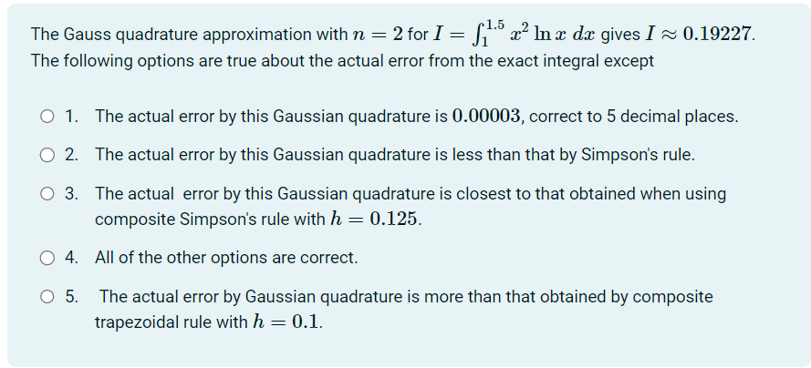 Solved The Gauss quadrature approximation with \\( n=2 \\) | Chegg.com