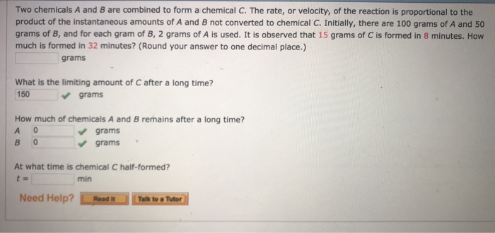 Solved Two chemicals A and B are combined to form a chemical | Chegg.com