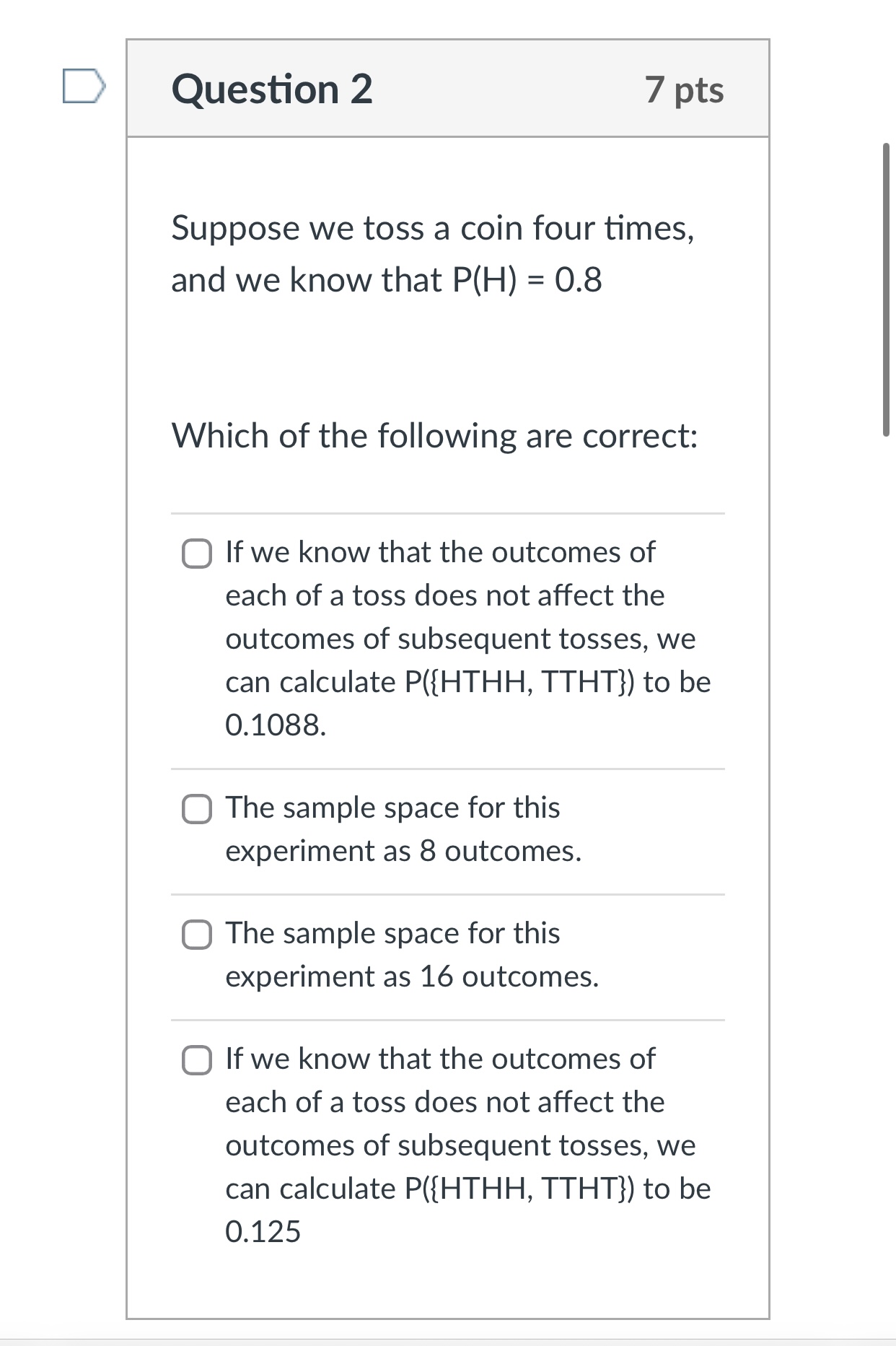 Solved Suppose we toss a coin four times, and we know that | Chegg.com