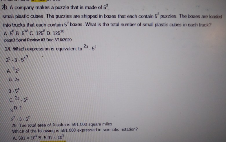 Solved 24. Which expression is equivalent to 25.3.54? A. | Chegg.com
