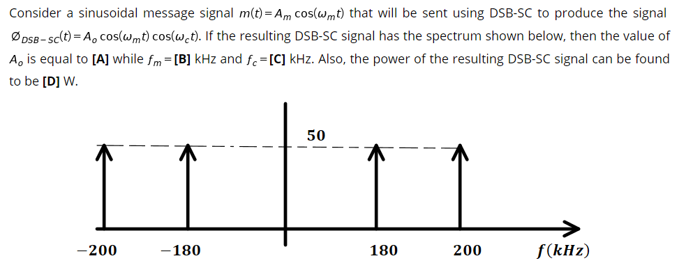Solved Consider a sinusoidal message signal m(t)= Am | Chegg.com