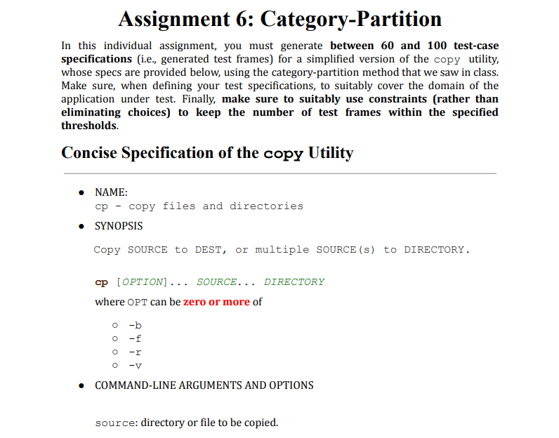 Assignment 6: Category-Partition In this individual | Chegg.com