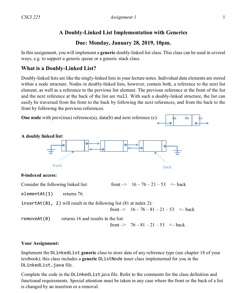 Solved CSCI 225 Assignment 1 A Doubly-Linked List | Chegg.com