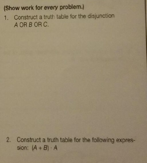 Solved (Show work for every problem.) 1. Construct a truth | Chegg.com