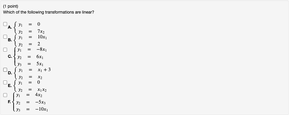 Solved (1 point) Which of the following transformations are | Chegg.com
