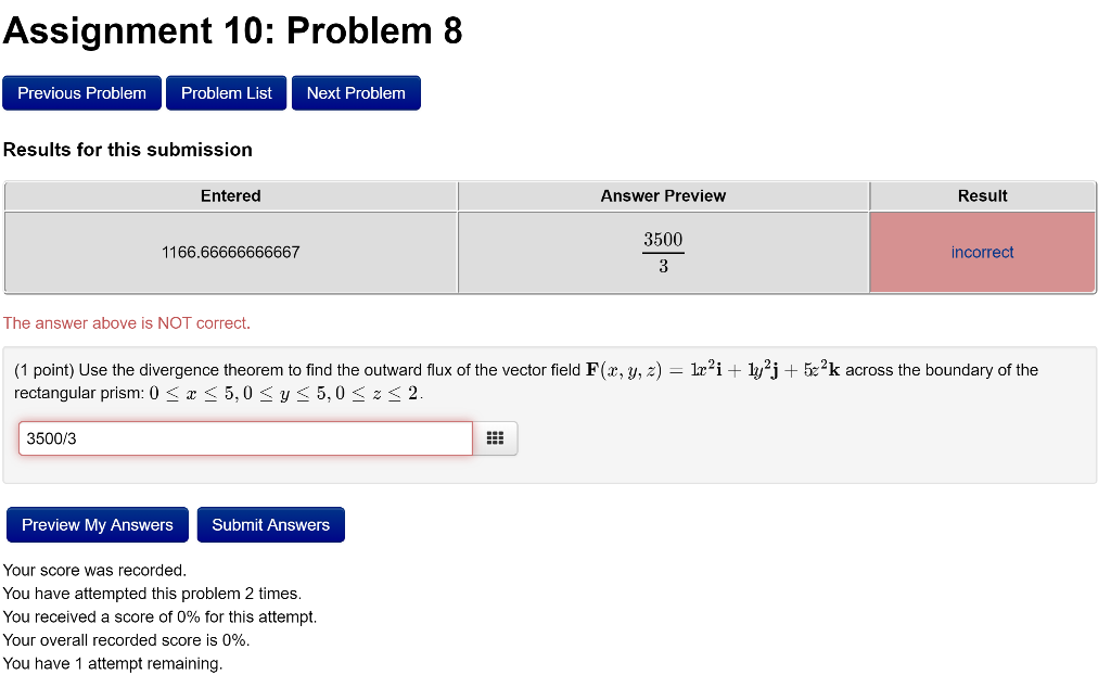 Solved Assignment 10 Problem 8 Previous Problem Problem