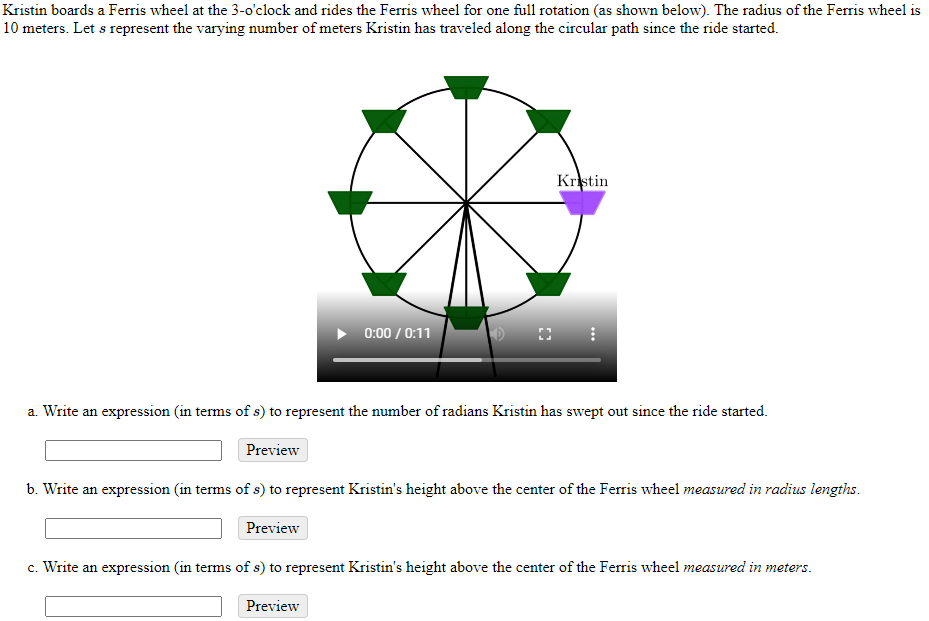 Solved Kristin boards a Ferris wheel at the 3-o'clock and | Chegg.com