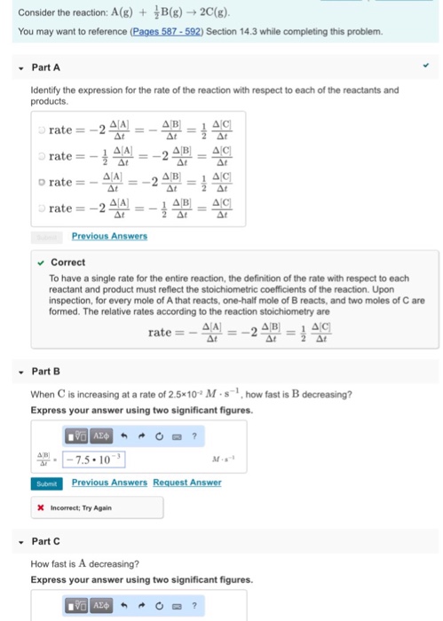 Solved Consider the reaction: A(g) + (g) → 2C(g) You may | Chegg.com