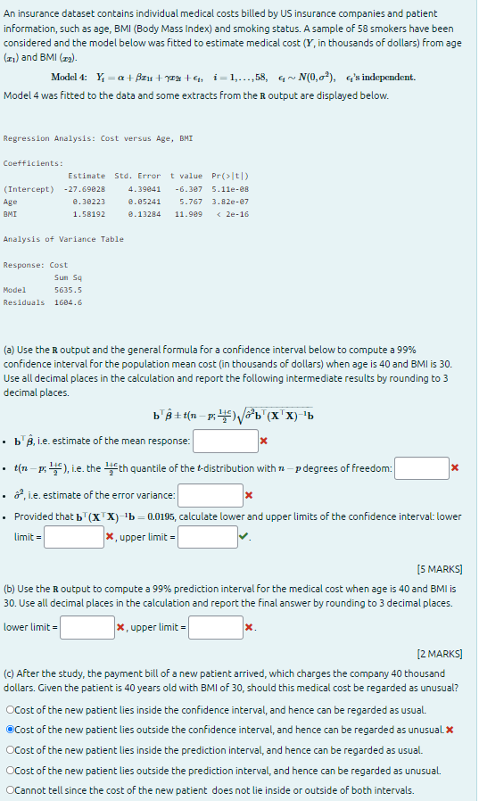 Solved An insurance dataset contains individual medical | Chegg.com
