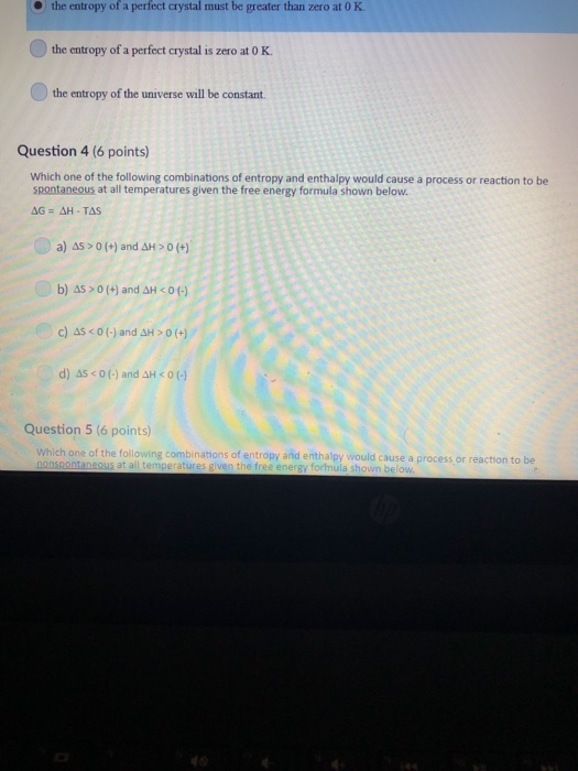 Solved the entropy of a perfect crystal must be greater than | Chegg.com