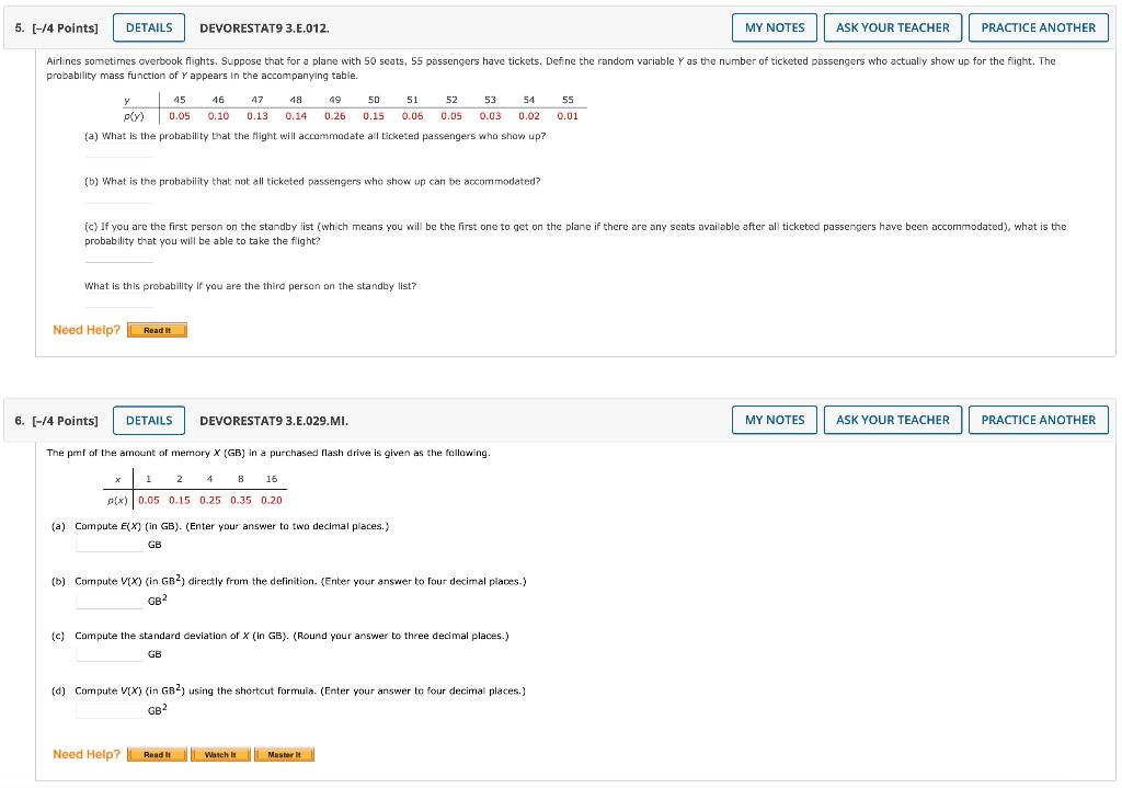Solved 5. [-14 Points) DETAILS DEVORESTAT9 3.E.012. MY NOTES | Chegg.com Solved 5. [-14 Points) DETAILS DEVORESTAT9 3.E.012. MY NOTES | Chegg.com