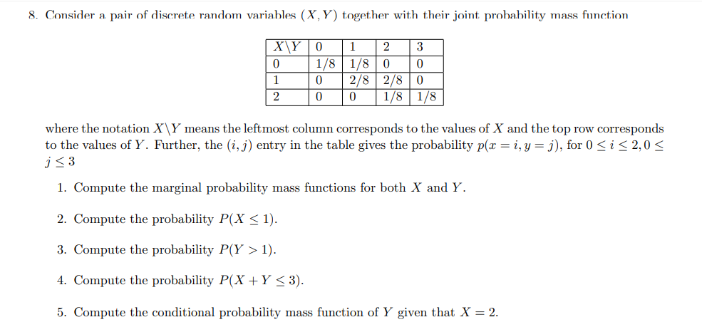 Solved where the notation X\Y means the leftmost column | Chegg.com