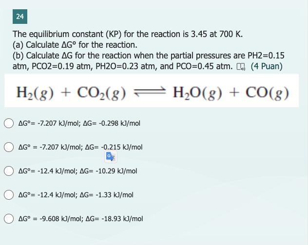 Solved The equilibrium constant (KP) for the reaction is | Chegg.com