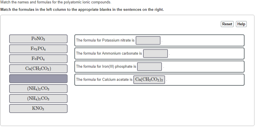 Solved Match the names and formulas for the polyatomic ionic | Chegg.com