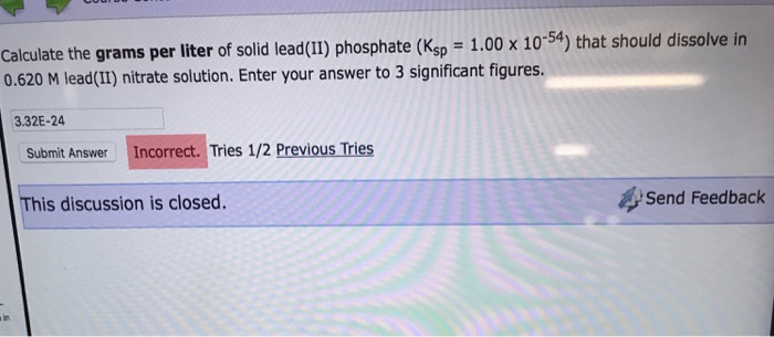 Solved Calculate the grams per liter of solid lead(II) | Chegg.com
