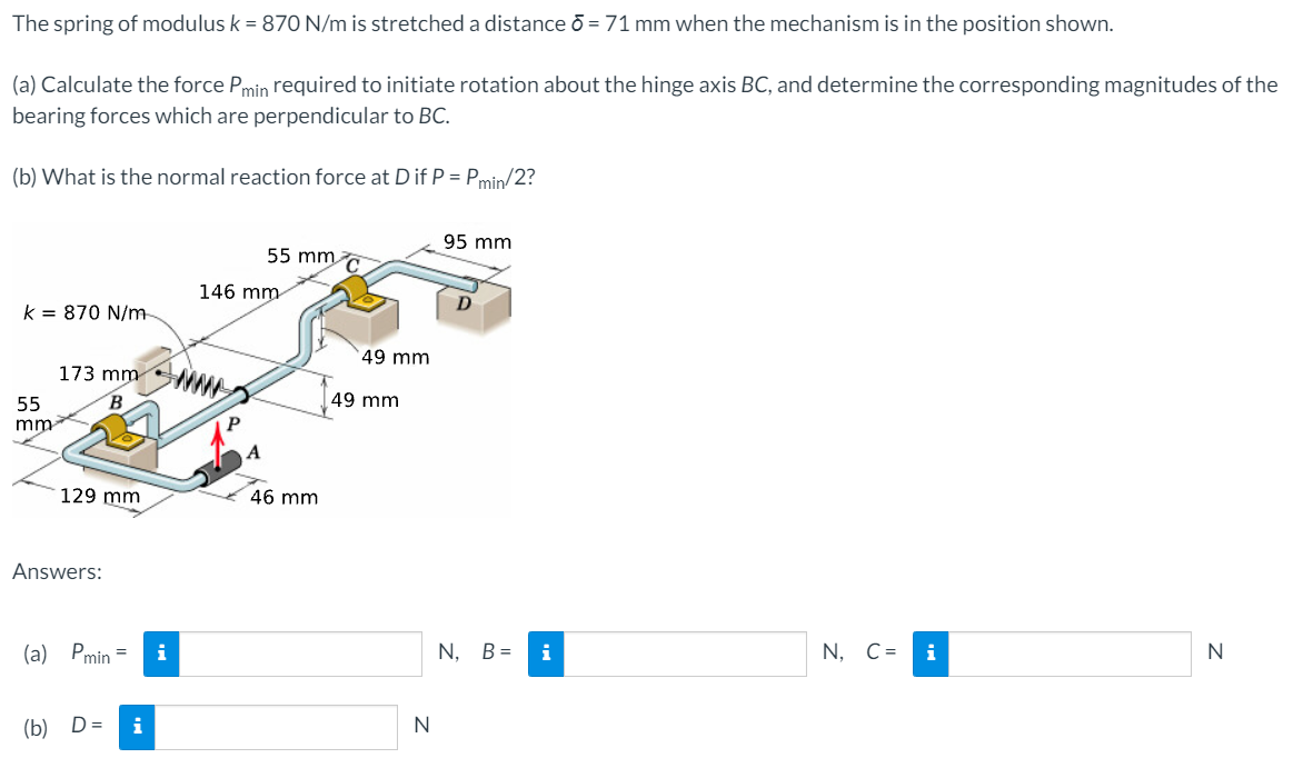 Solved The spring of modulus k = 870 N/m is stretched a | Chegg.com