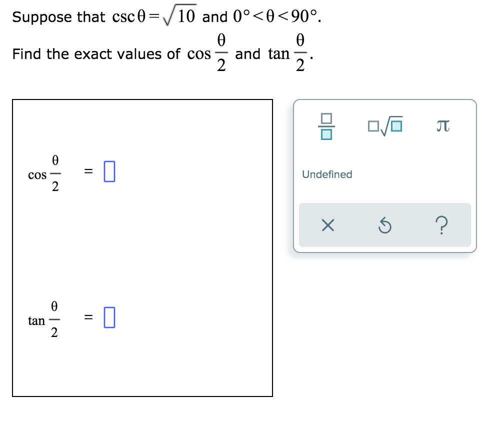 Solved Suppose that csc 0= /10 and 0° | Chegg.com