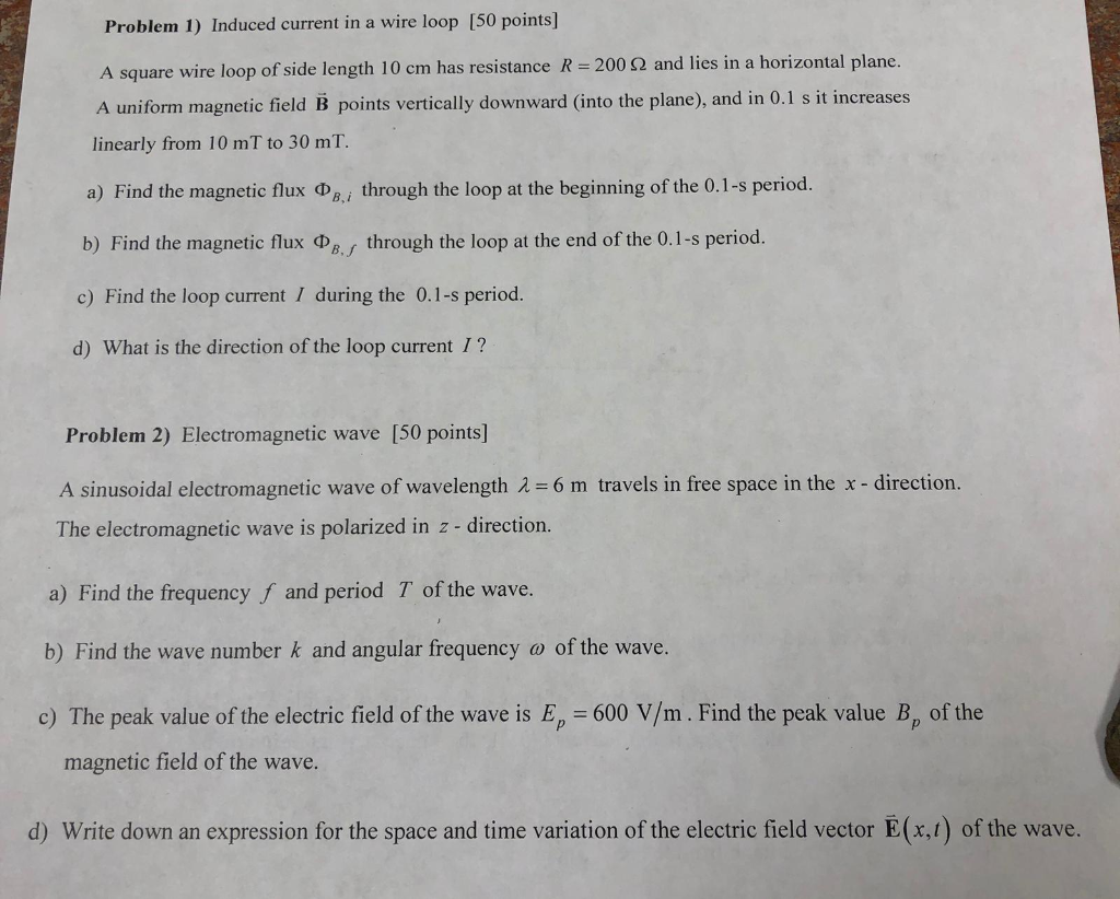 Solved Problem 1) Induced current in a wire loop [50 points) | Chegg.com