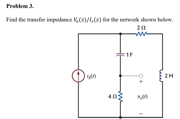 Solved Find the transfer impedance Vo(s)/Is(s) for the | Chegg.com