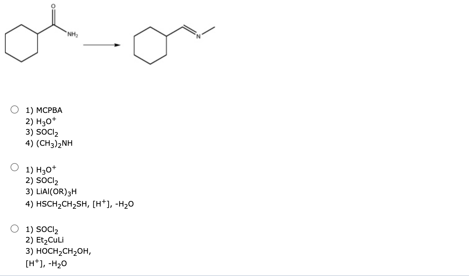 Solved NH 1) MCPBA 2) H30+ 3) SOCI2 4) (CH3)2NH 1) H30+ 2) | Chegg.com