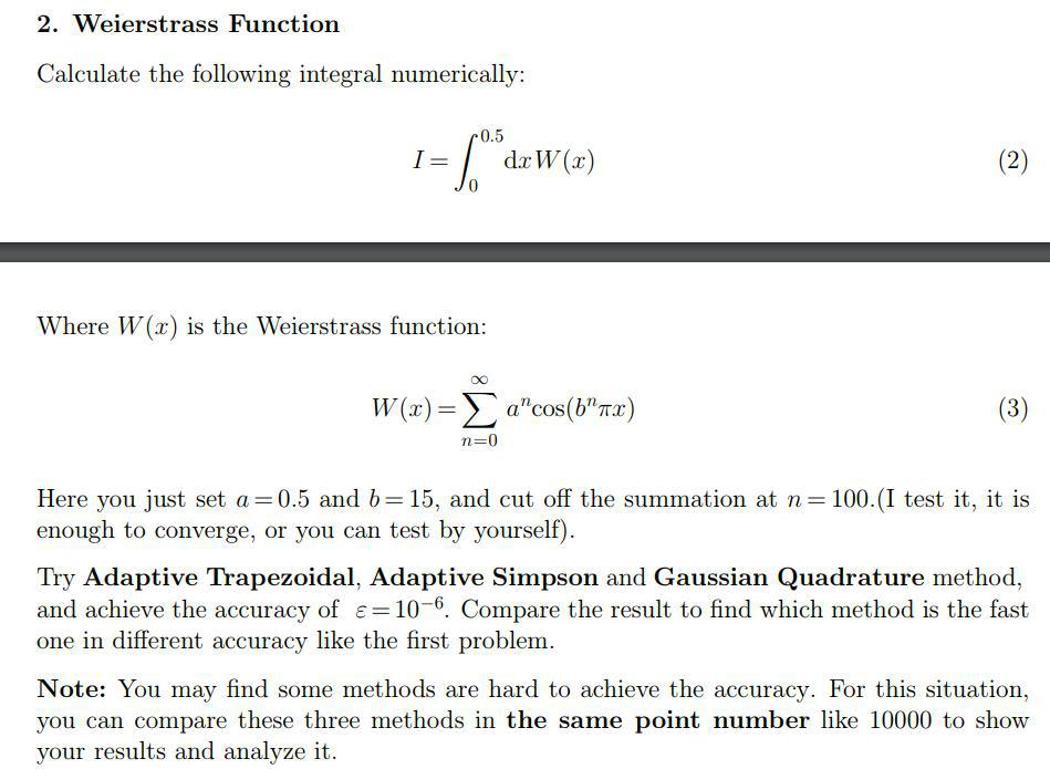2. Weierstrass Function Calculate the following | Chegg.com