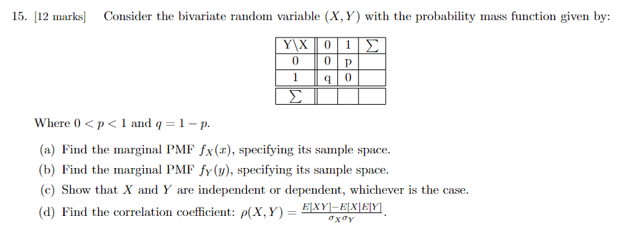 Solved 15. (12 marks] Consider the bivariate random variable | Chegg.com