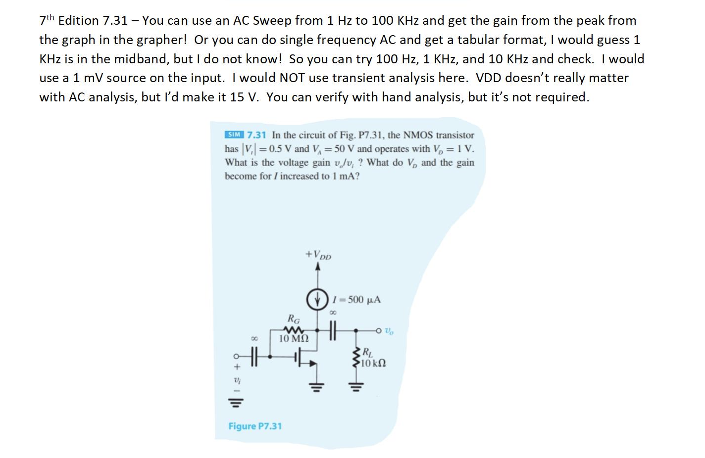 Solved 7th Edition 7.31 - You can use an AC Sweep from 1 Hz | Chegg.com