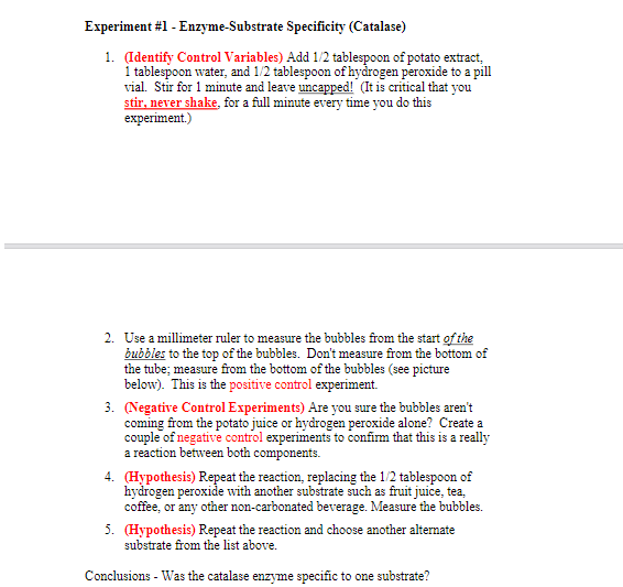 Solved Experiment #1 - Enzyme-Substrate Specificity | Chegg.com