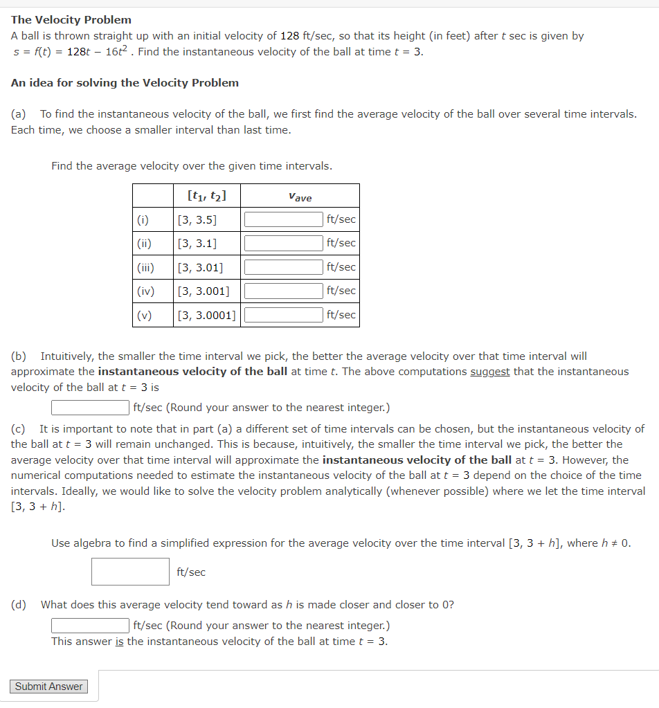 Solved The Velocity Problem A ball is thrown straight up | Chegg.com