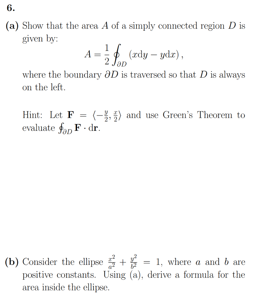 Solved (a) Show that the area A of a simply connected region | Chegg.com