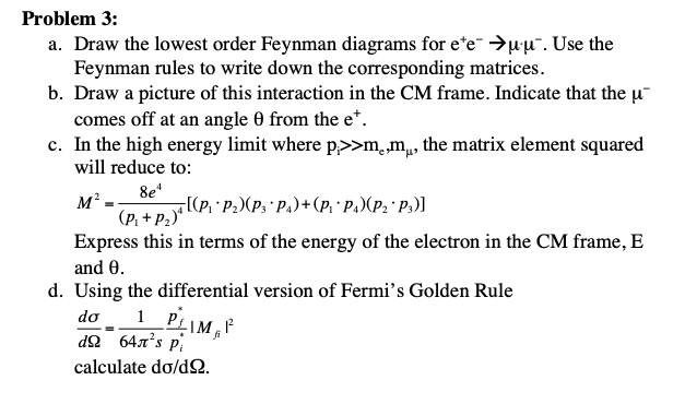 Solved Problem 3: a. Draw the lowest order Feynman diagrams | Chegg.com