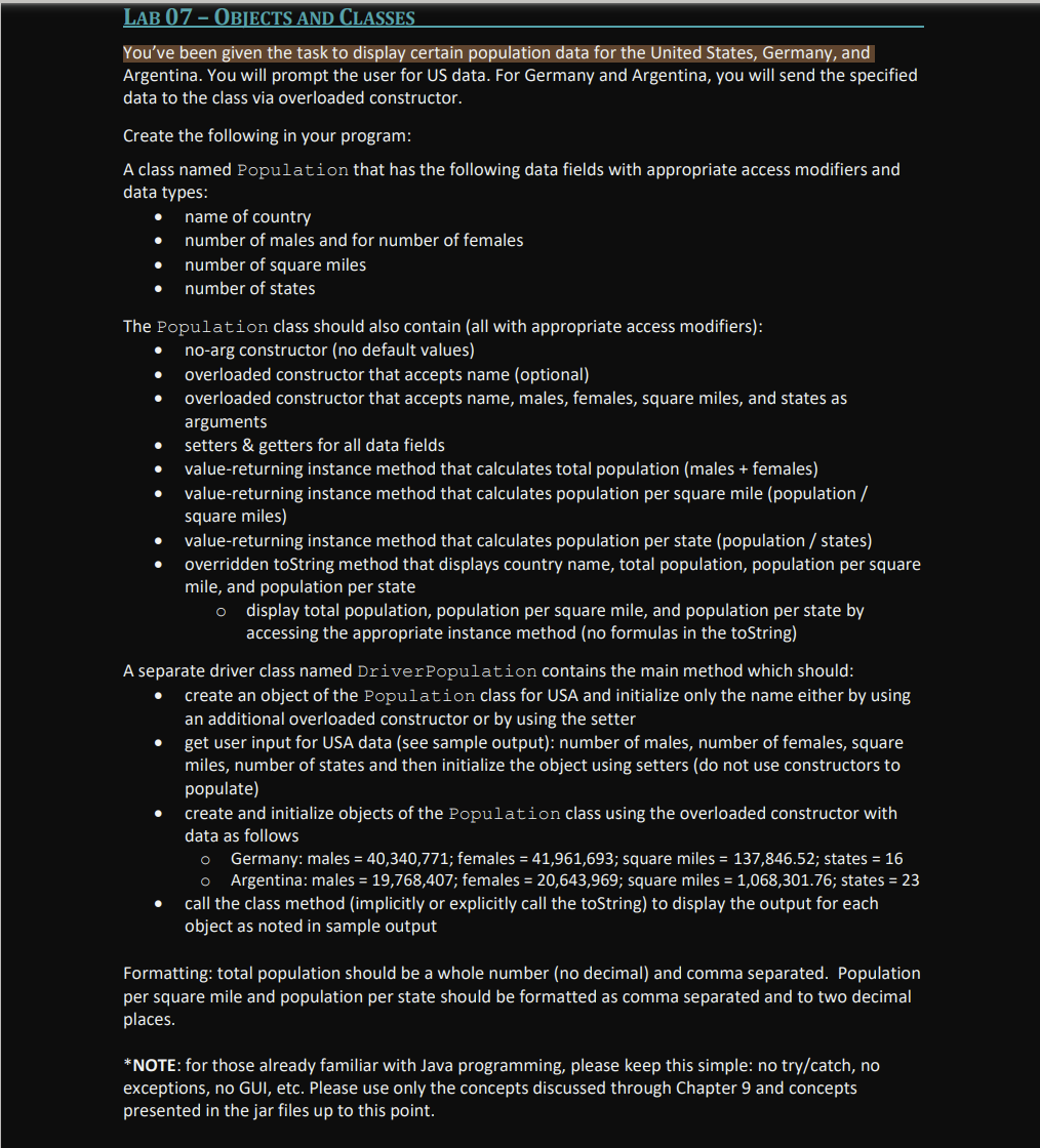 Solved LAB 07 - 0BIECTS AND CLASSES You've been given the | Chegg.com