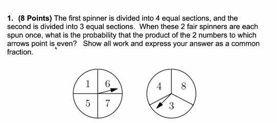 Solved 1. (8 Points) The first spinner is divided into 4 | Chegg.com