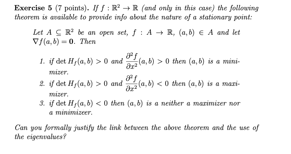 Solved Exercise 5 ( 7 points). If f:R2→R (and only in this | Chegg.com