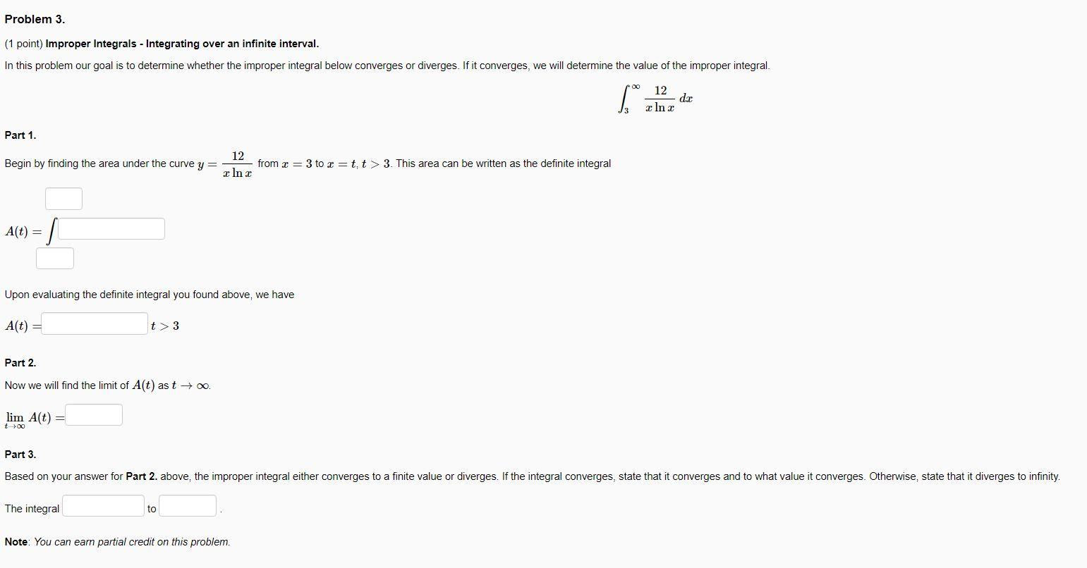Solved Problem 3. (1 point) Improper Integrals - Integrating | Chegg.com