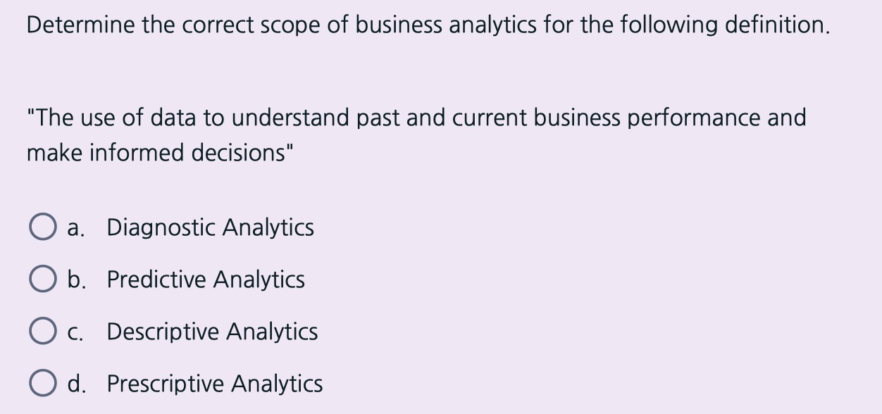 Solved Determine the correct scope of business analytics for | Chegg.com