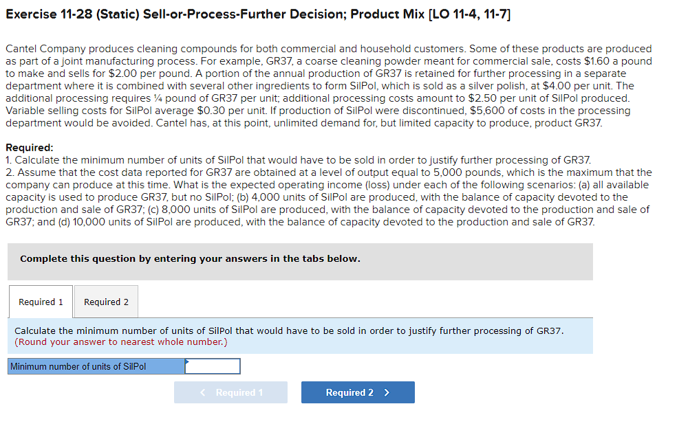 Solved Exercise 11-28 (Static) Sell-or-Process-Further | Chegg.com