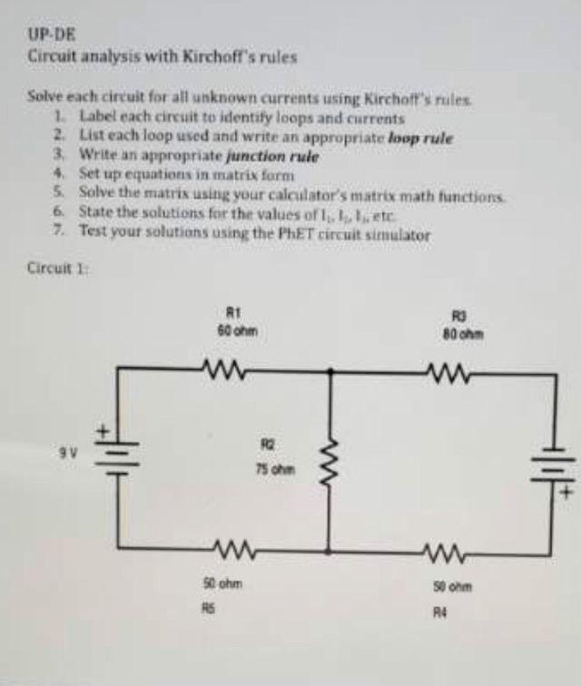 UP.DE Circuit analysis with Kirchoff's rules Solve | Chegg.com