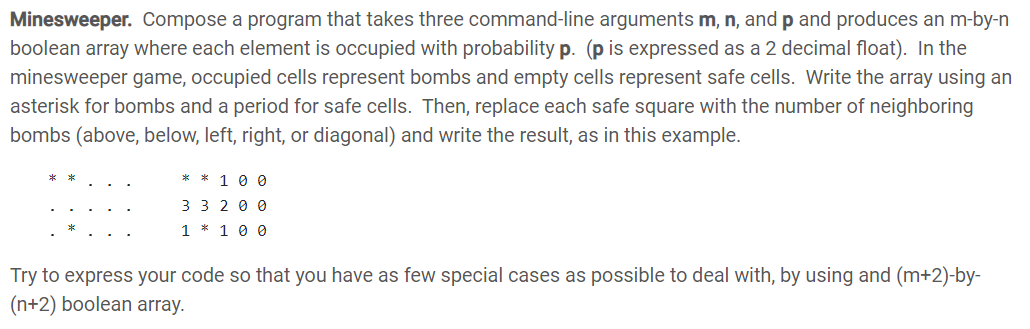 Minesweeper. Compose a program that takes three | Chegg.com