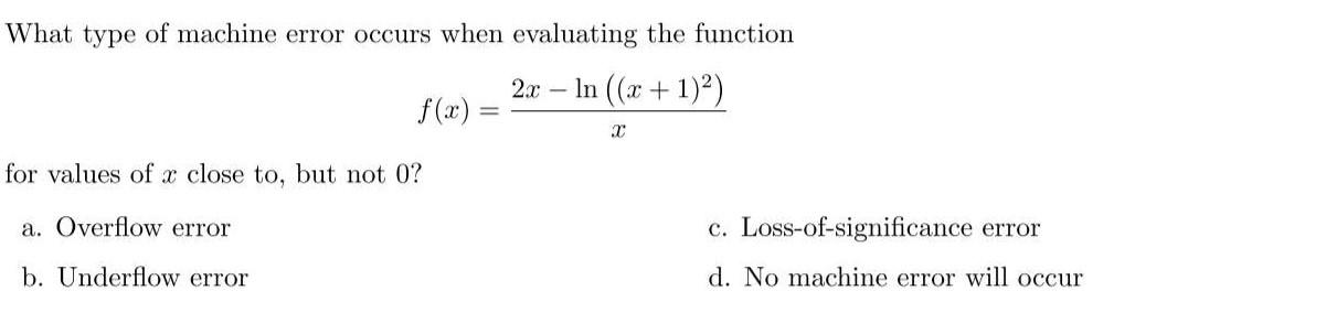 Solved What type of machine error occurs when evaluating the | Chegg.com