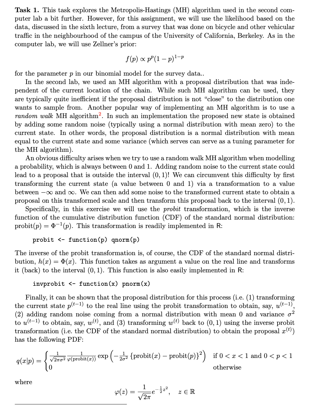 Solved Task 1. This task explores the Metropolis-Hastings | Chegg.com