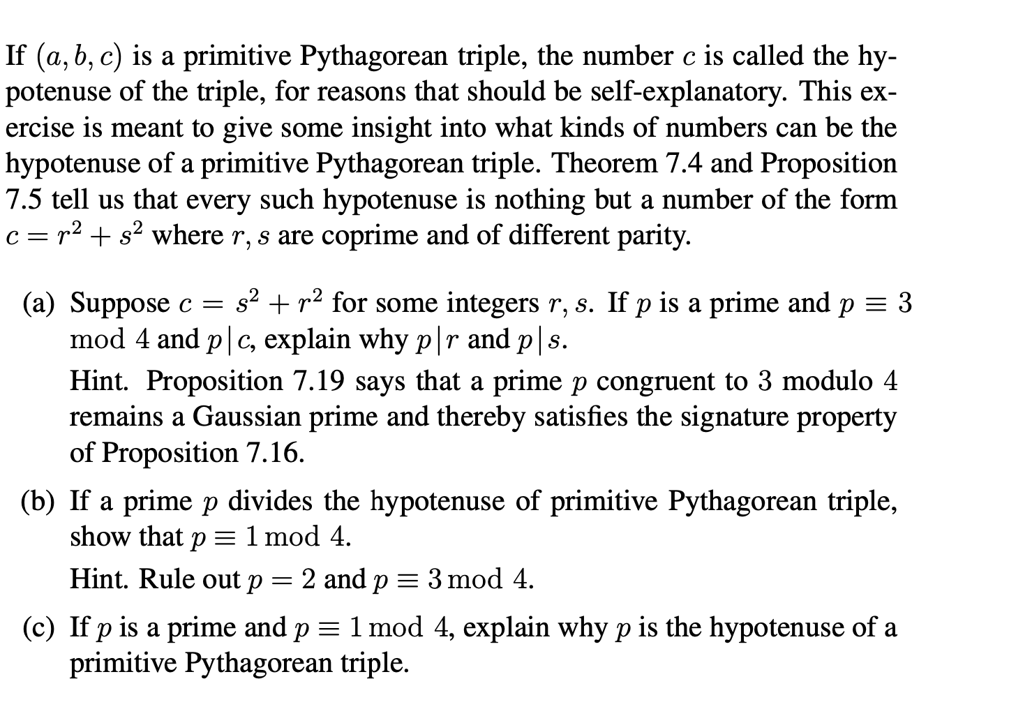 If (a,b,c) is a primitive Pythagorean triple, the | Chegg.com