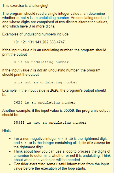 Solved This exercise is challenging! The program should read | Chegg.com