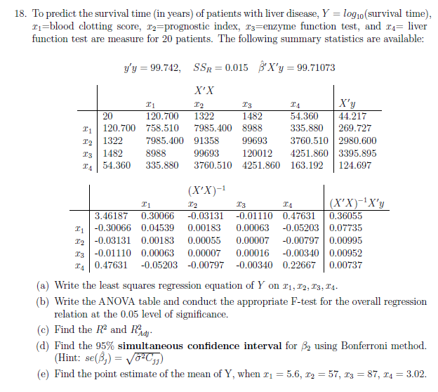 Solved Regression Analysis (Stat550) Problems: 16. Let the | Chegg.com