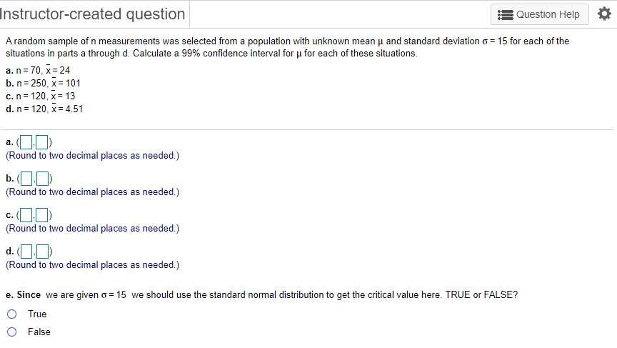 Solved 0 Instructor-created question Question Help A random | Chegg.com