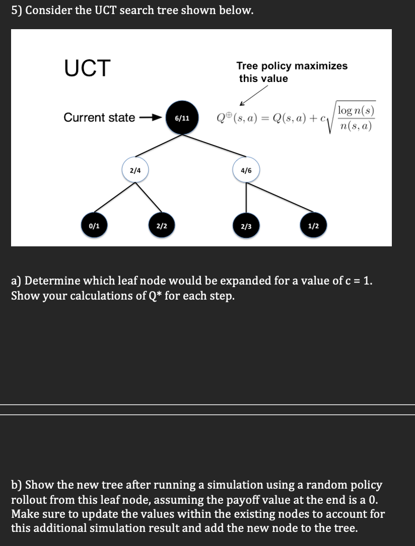 Solved 5) ﻿Consider the UCT search tree shown below.a) | Chegg.com