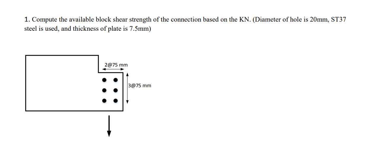 Solved 1. Compute the available block shear strength of the | Chegg.com